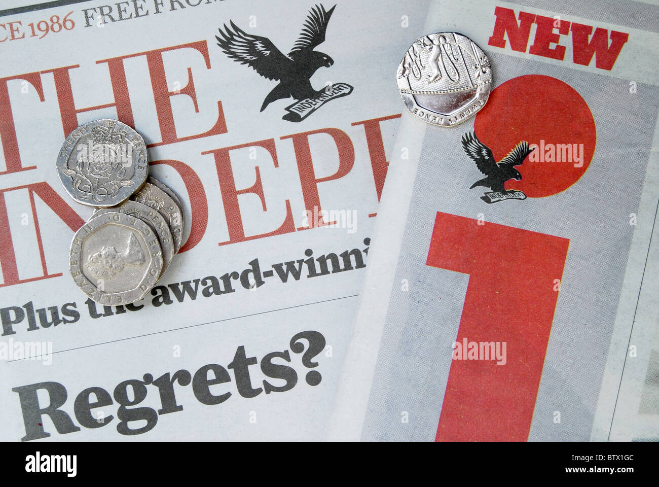 Independent i tabloid newspaper 20p 20 pence Stock Photo - Alamy