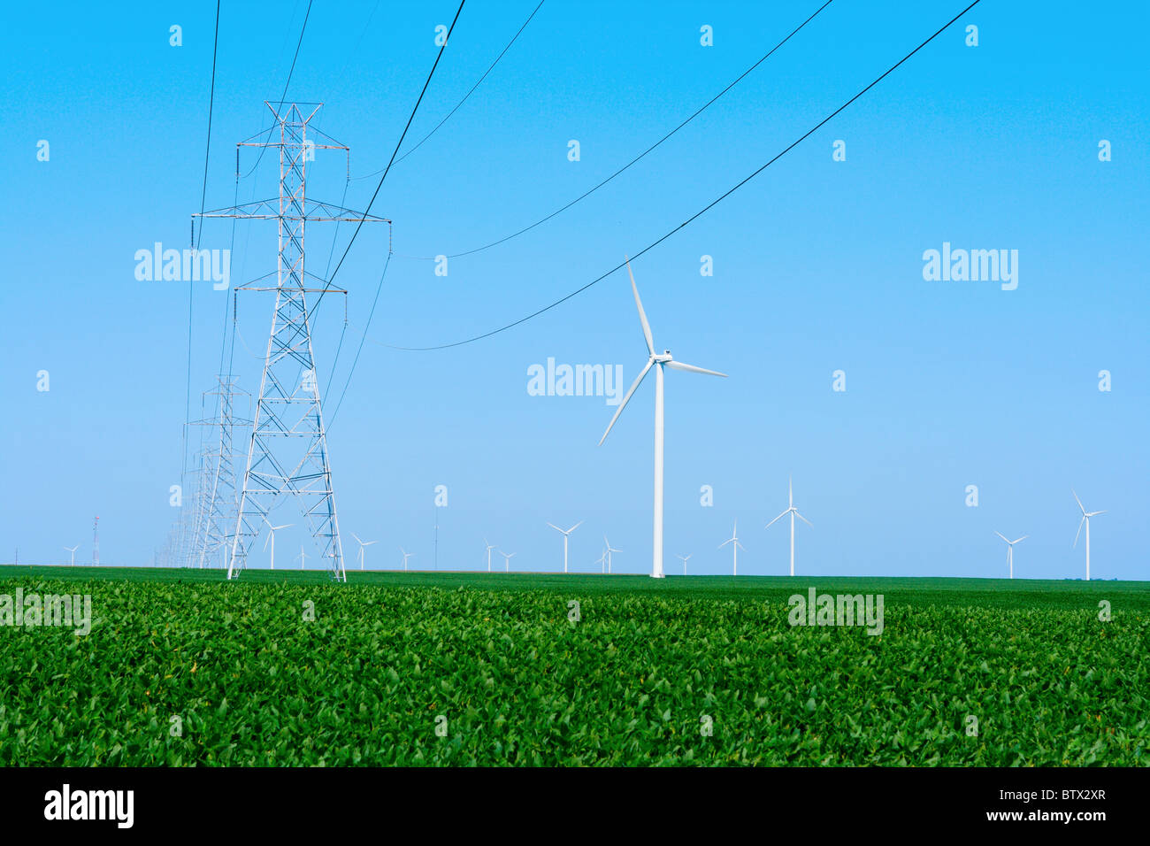 Wind turbines and power lines Stock Photo - Alamy