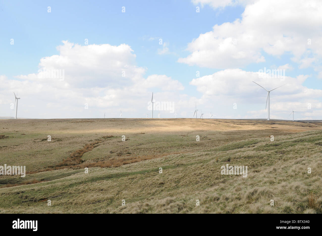 Wind Turbines operating on Scout Moor wind farm Lancashire Stock Photo ...