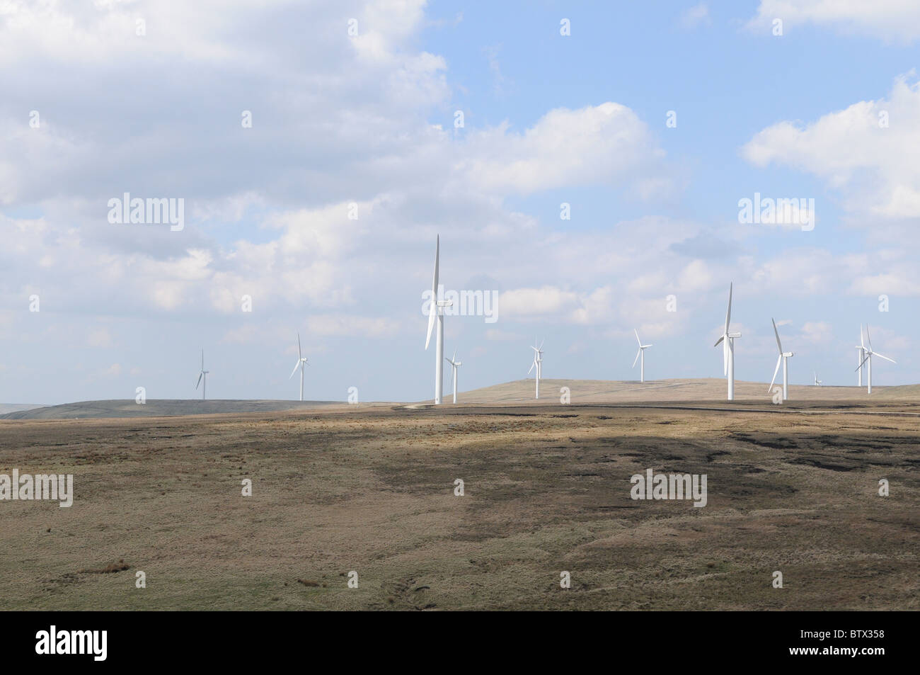 Wind Turbines operating on Scout Moor wind farm Lancashire Stock Photo ...