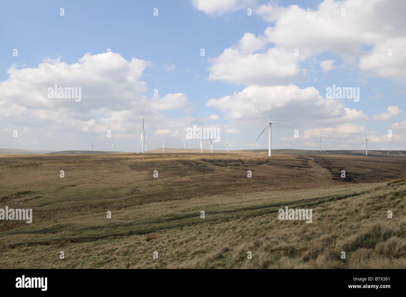 Wind Turbines operating on Scout Moor wind farm Lancashire Stock Photo ...
