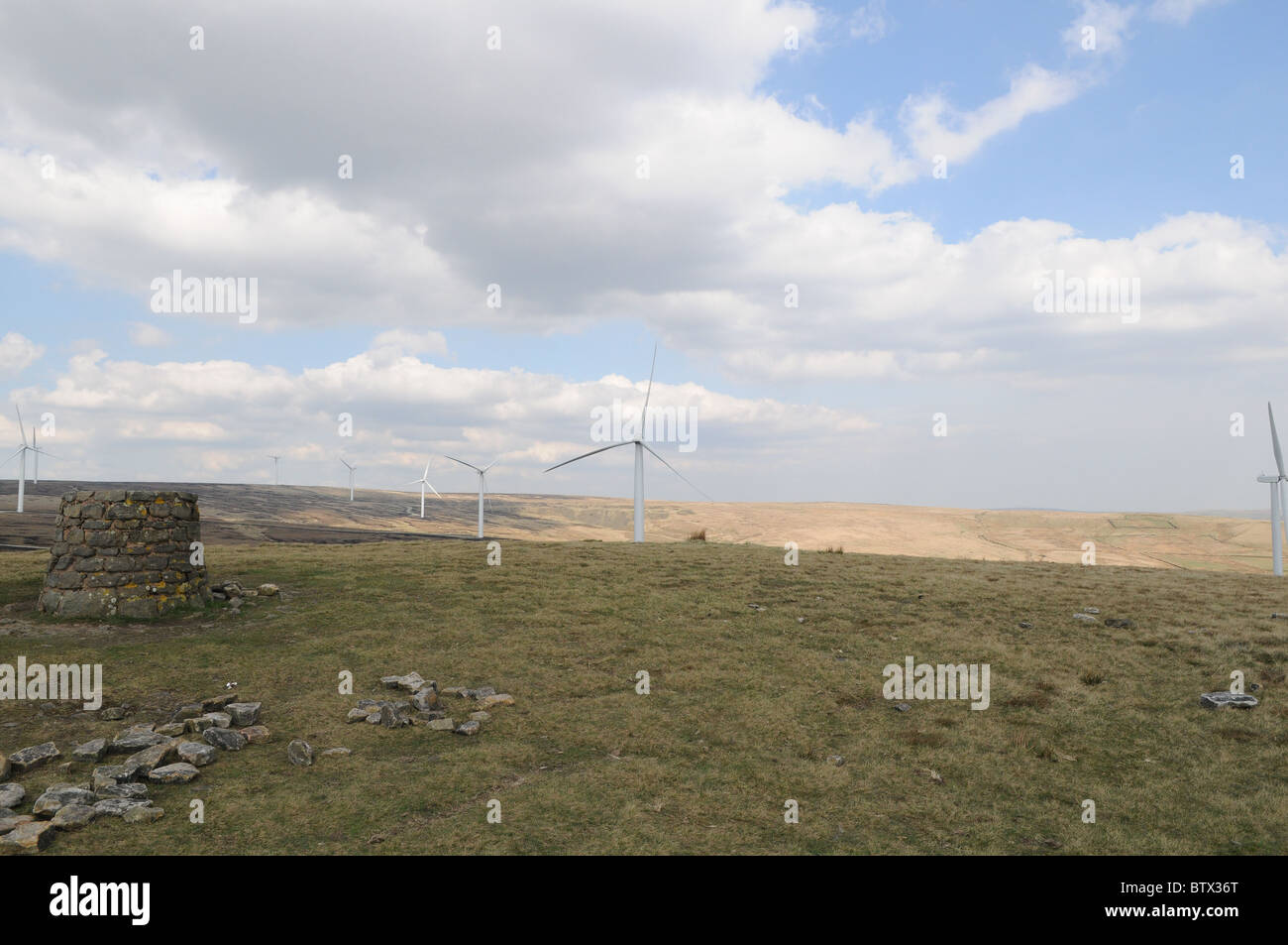 Wind Turbines operating on Scout Moor wind farm Lancashire Stock Photo ...