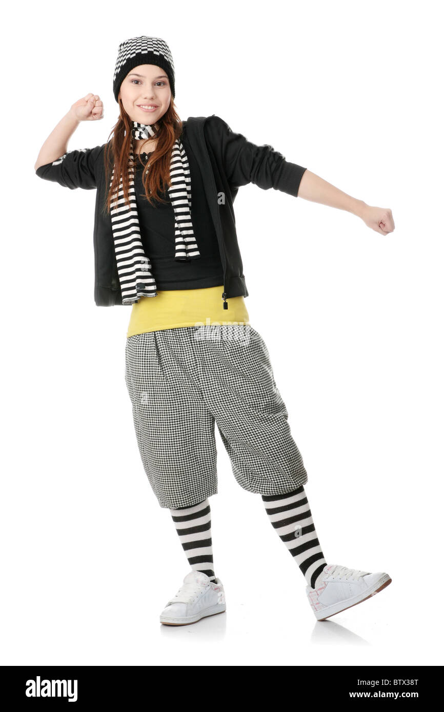 Young funky dancer, isolated on white background Stock Photo - Alamy