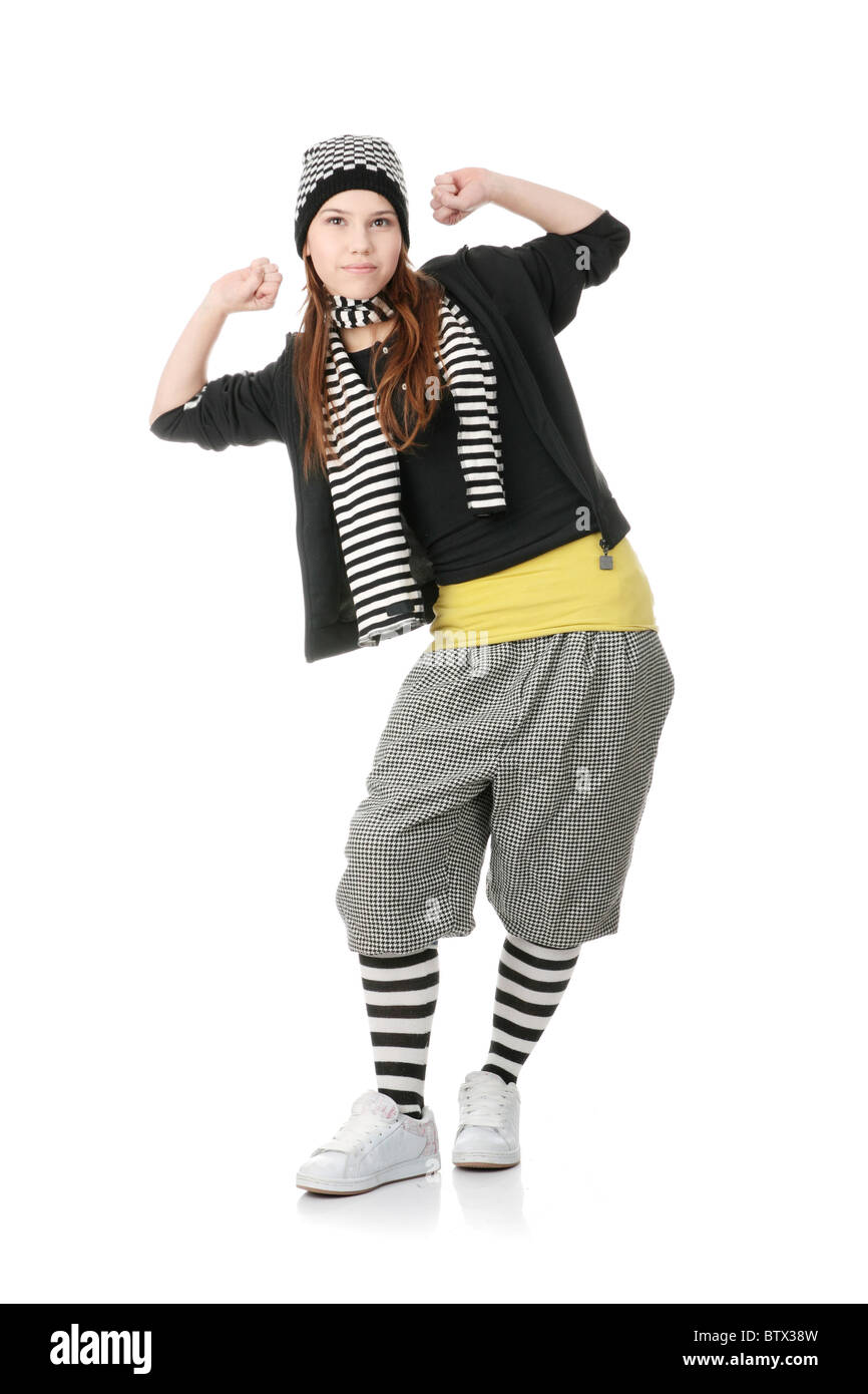 Young funky dancer, isolated on white background Stock Photo - Alamy