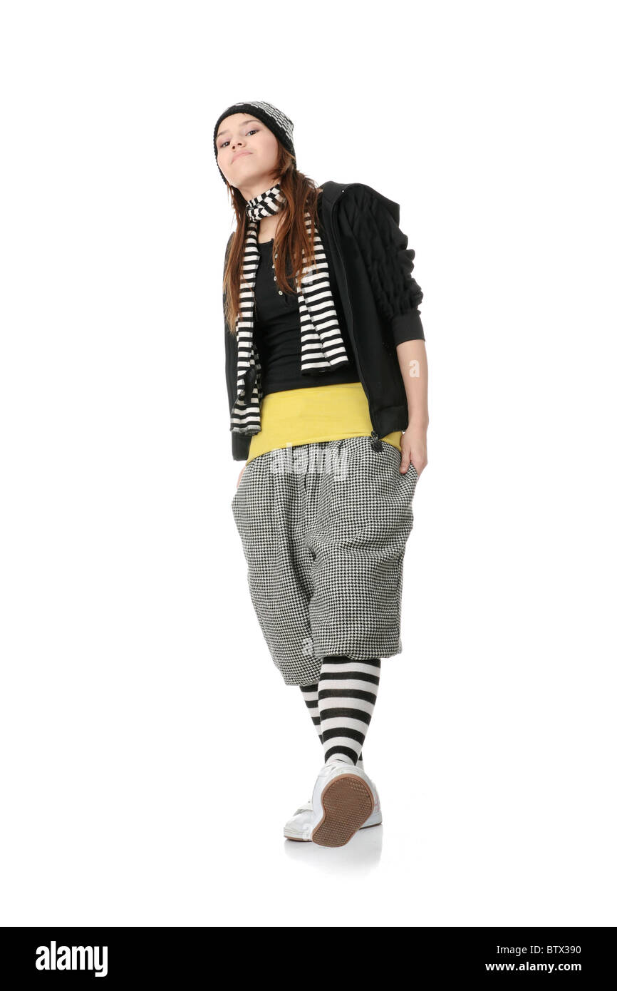 Young funky dancer, isolated on white background Stock Photo - Alamy