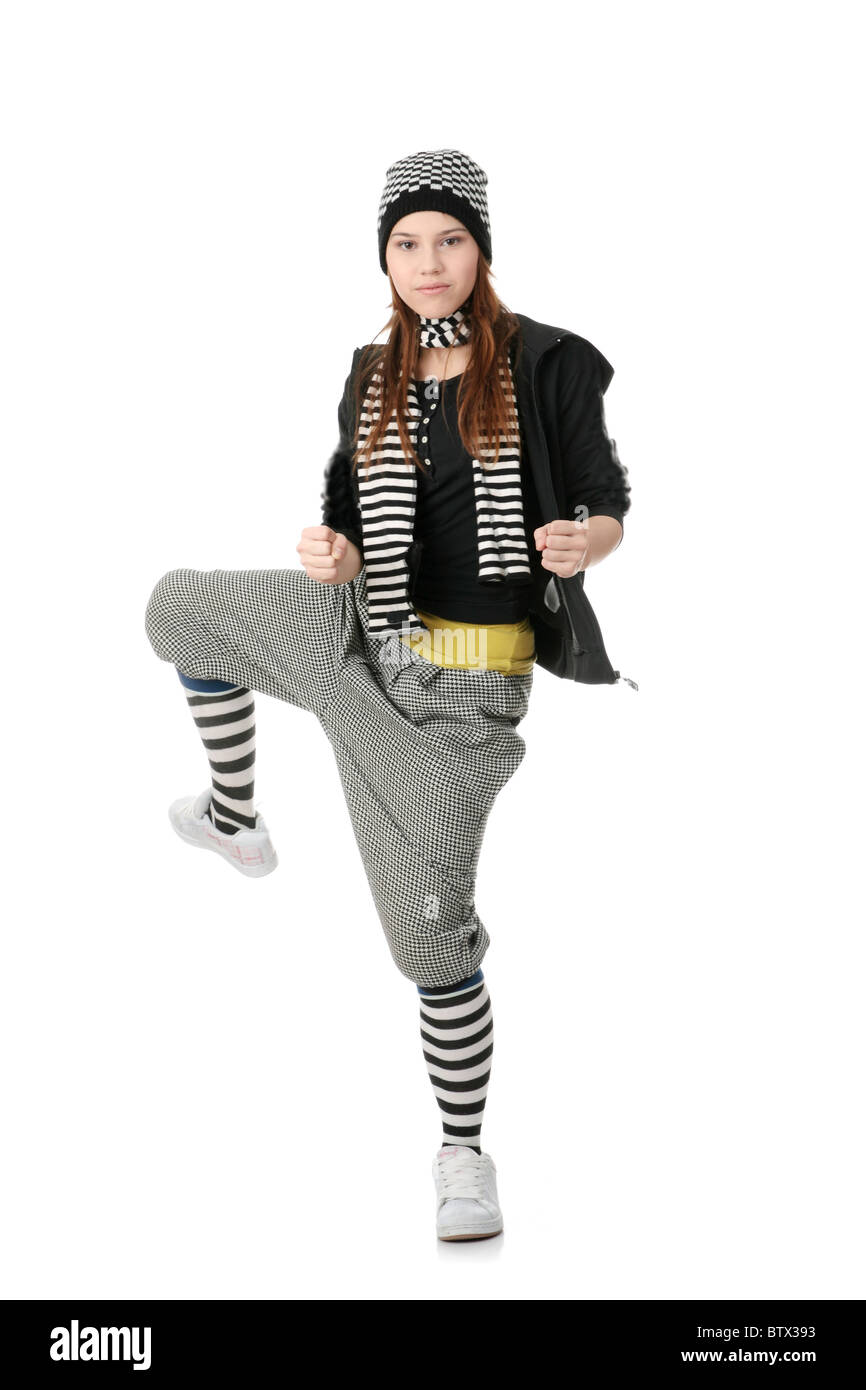 Young funky dancer, isolated on white background Stock Photo - Alamy