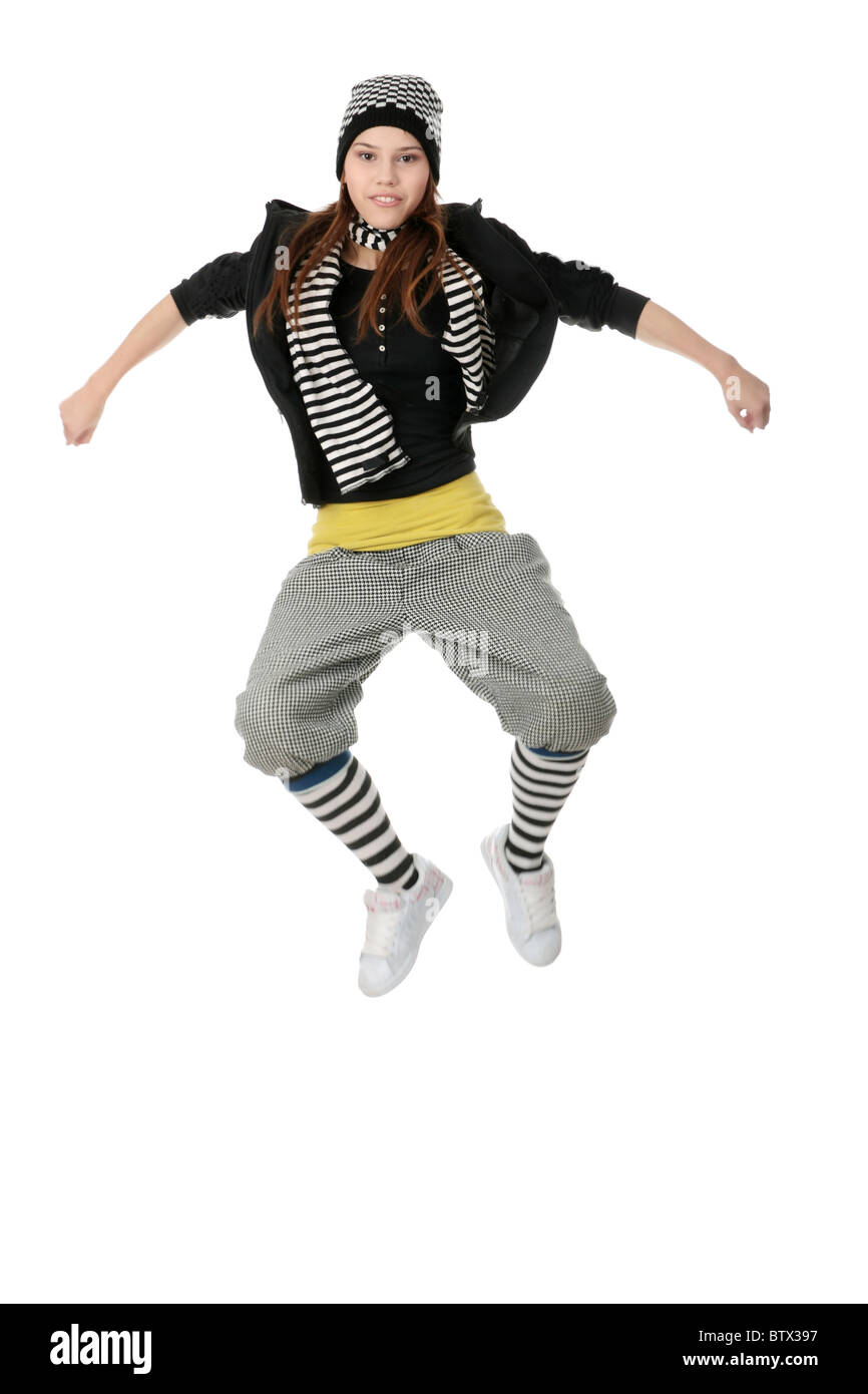 Young funky dancer, isolated on white background Stock Photo - Alamy