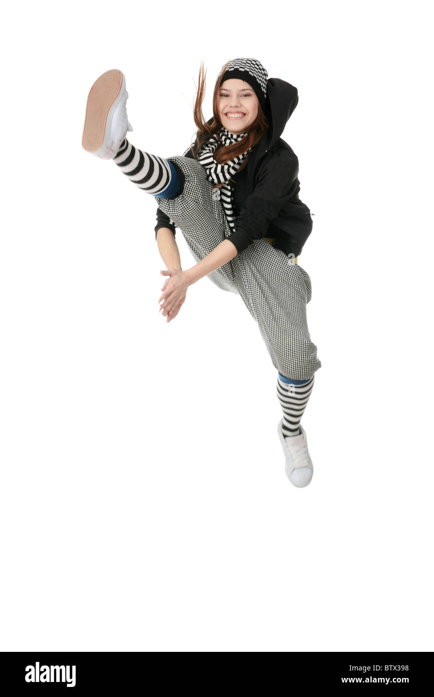 Young funky dancer, isolated on white background Stock Photo - Alamy