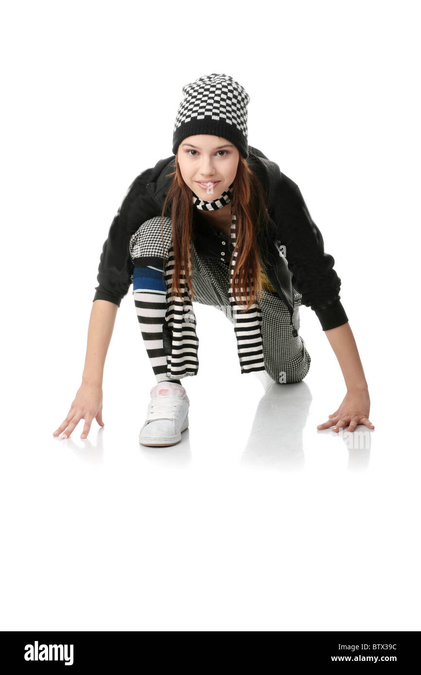 Young funky dancer, isolated on white background Stock Photo - Alamy