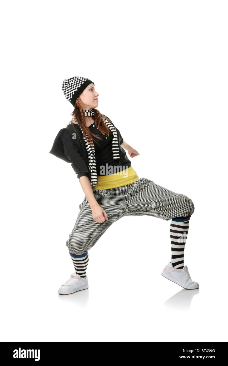Young funky dancer, isolated on white background Stock Photo - Alamy