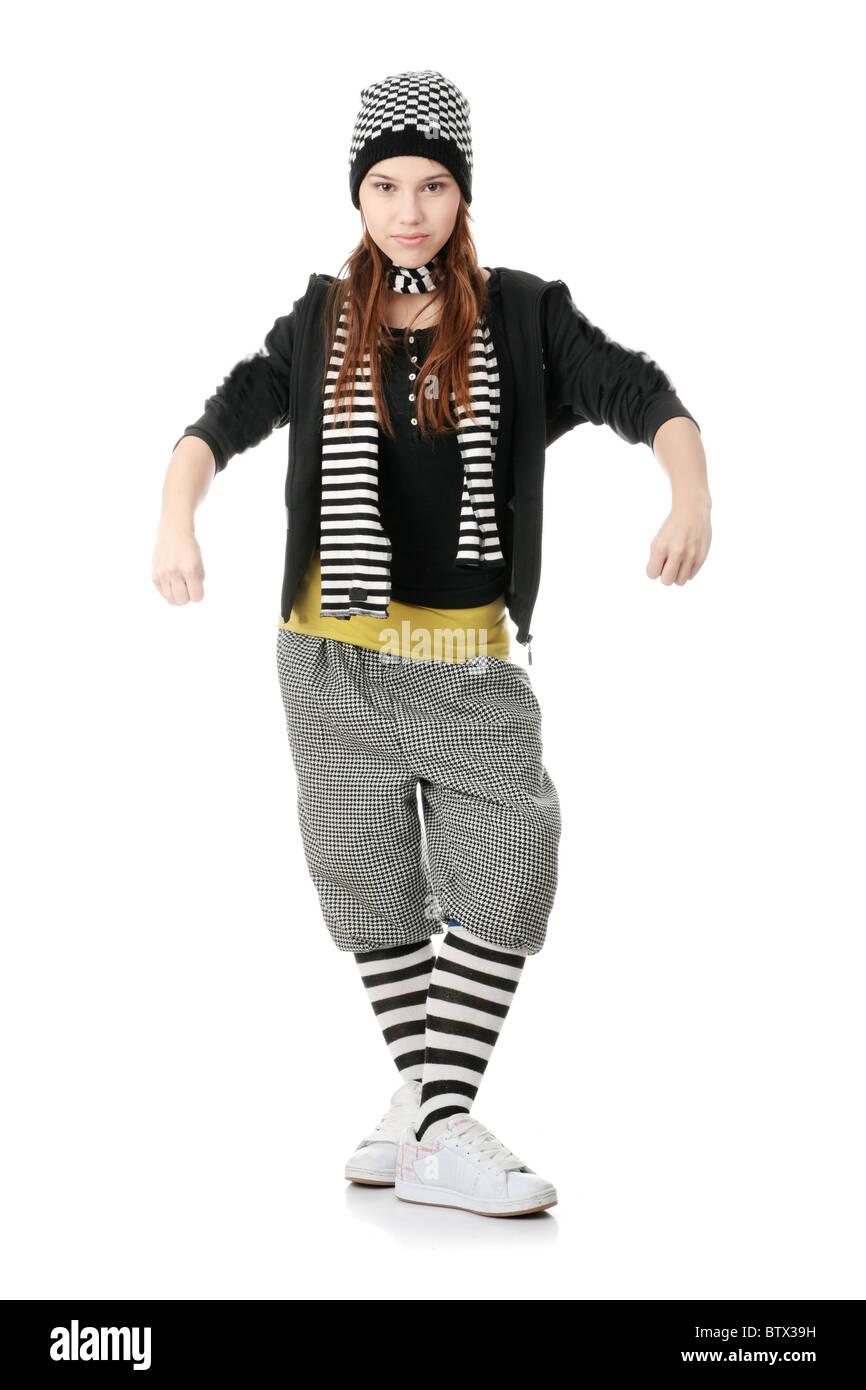 Young funky dancer, isolated on white background Stock Photo - Alamy