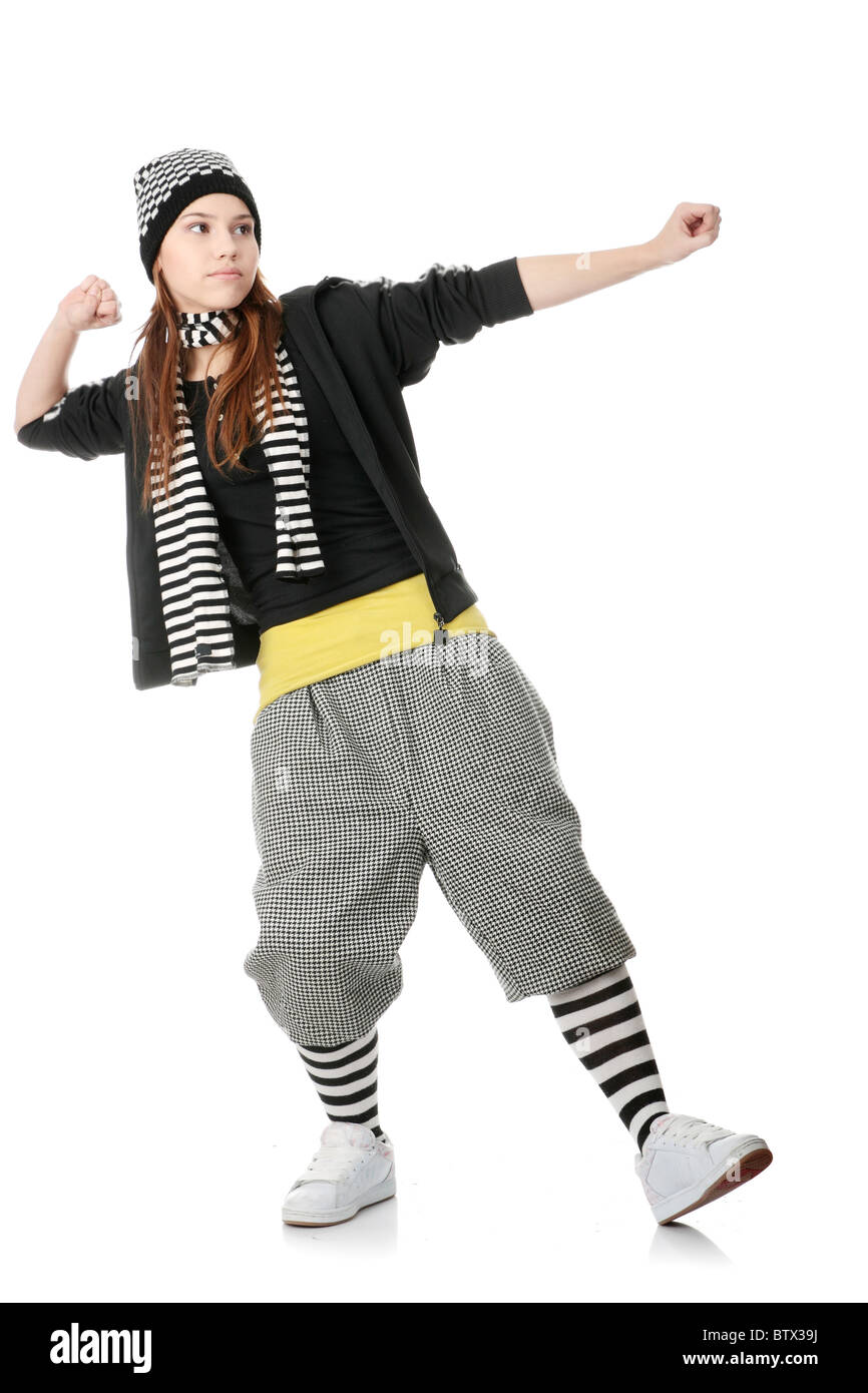 Young funky dancer, isolated on white background Stock Photo - Alamy