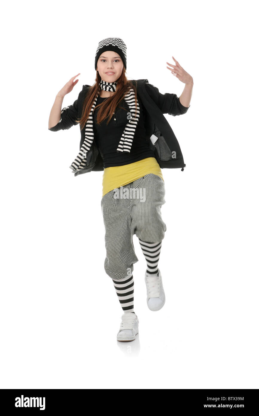 Young funky dancer, isolated on white background Stock Photo - Alamy
