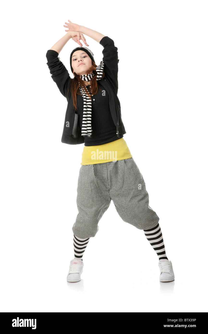 Young funky dancer, isolated on white background Stock Photo - Alamy