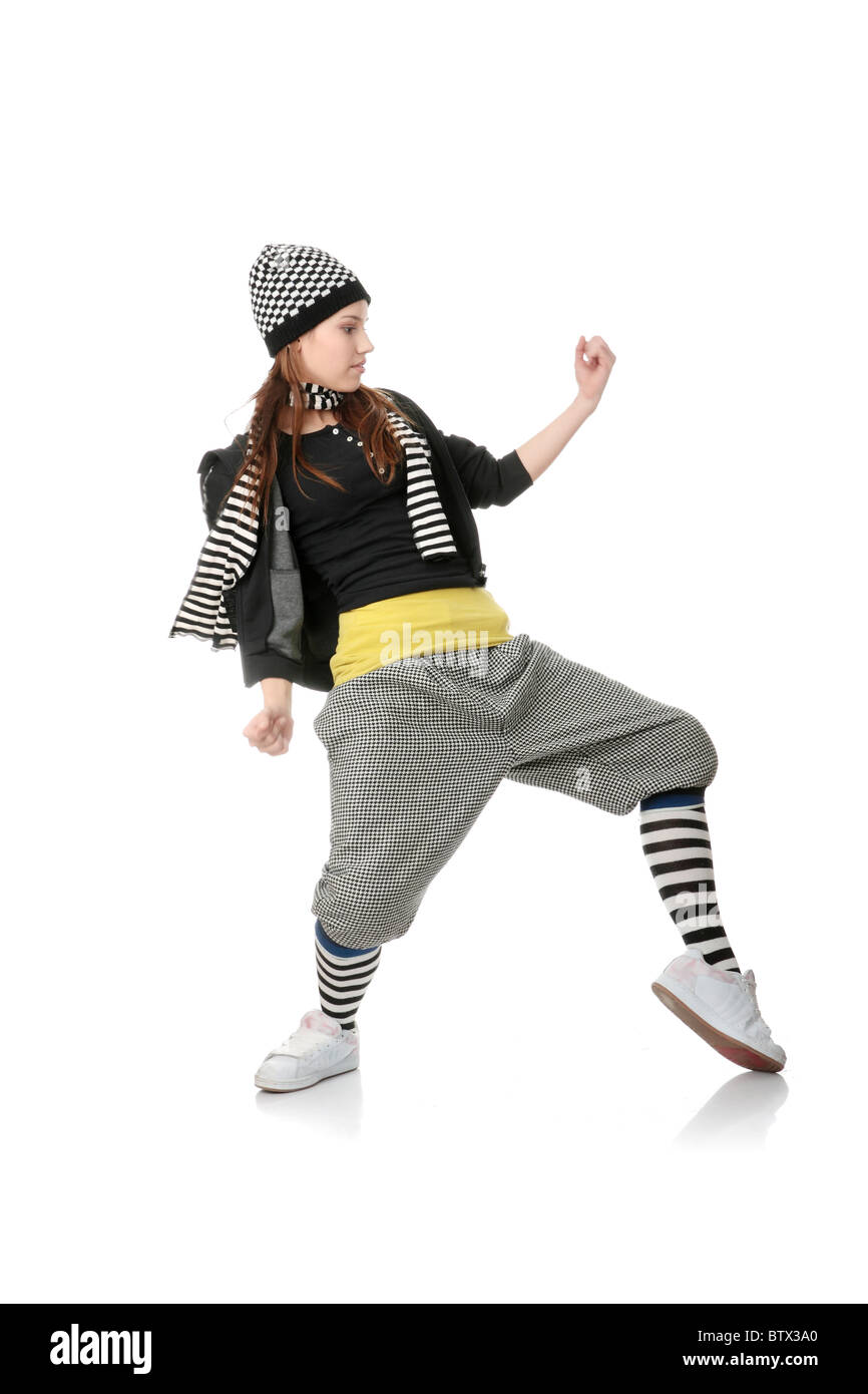 Young funky dancer, isolated on white background Stock Photo - Alamy