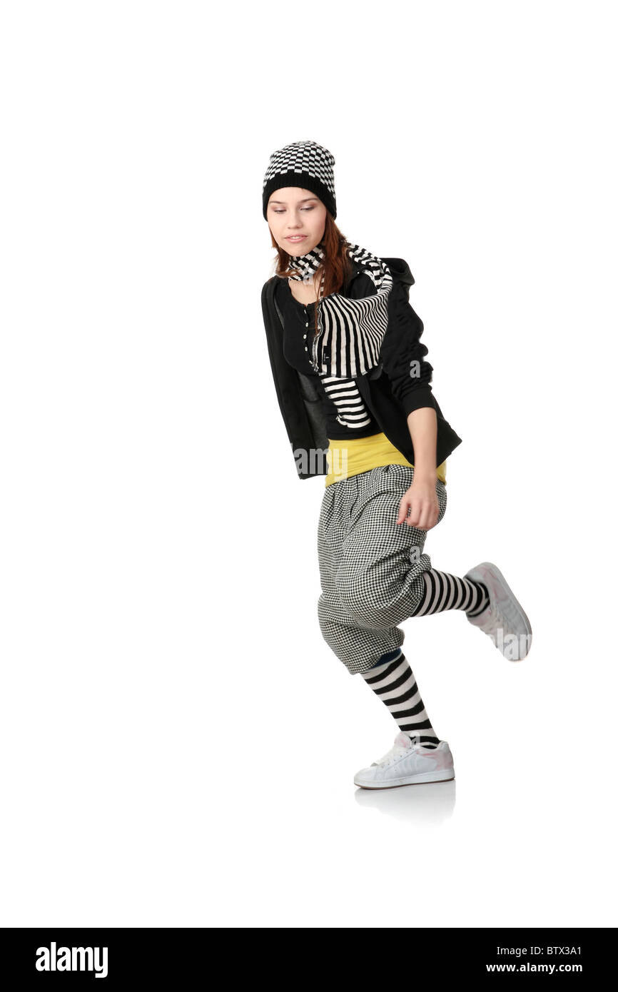 Young funky dancer, isolated on white background Stock Photo - Alamy