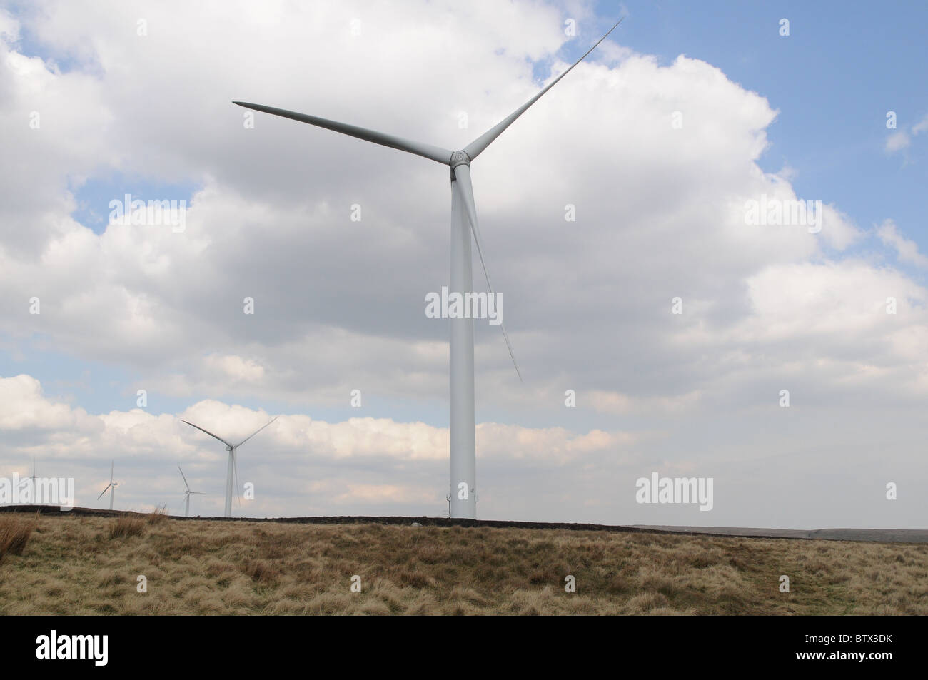 Wind Turbines operating on Scout Moor wind farm Lancashire Stock Photo ...