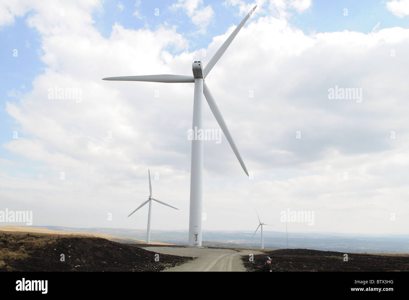 Wind Turbines operating on Scout Moor wind farm Lancashire Stock Photo ...