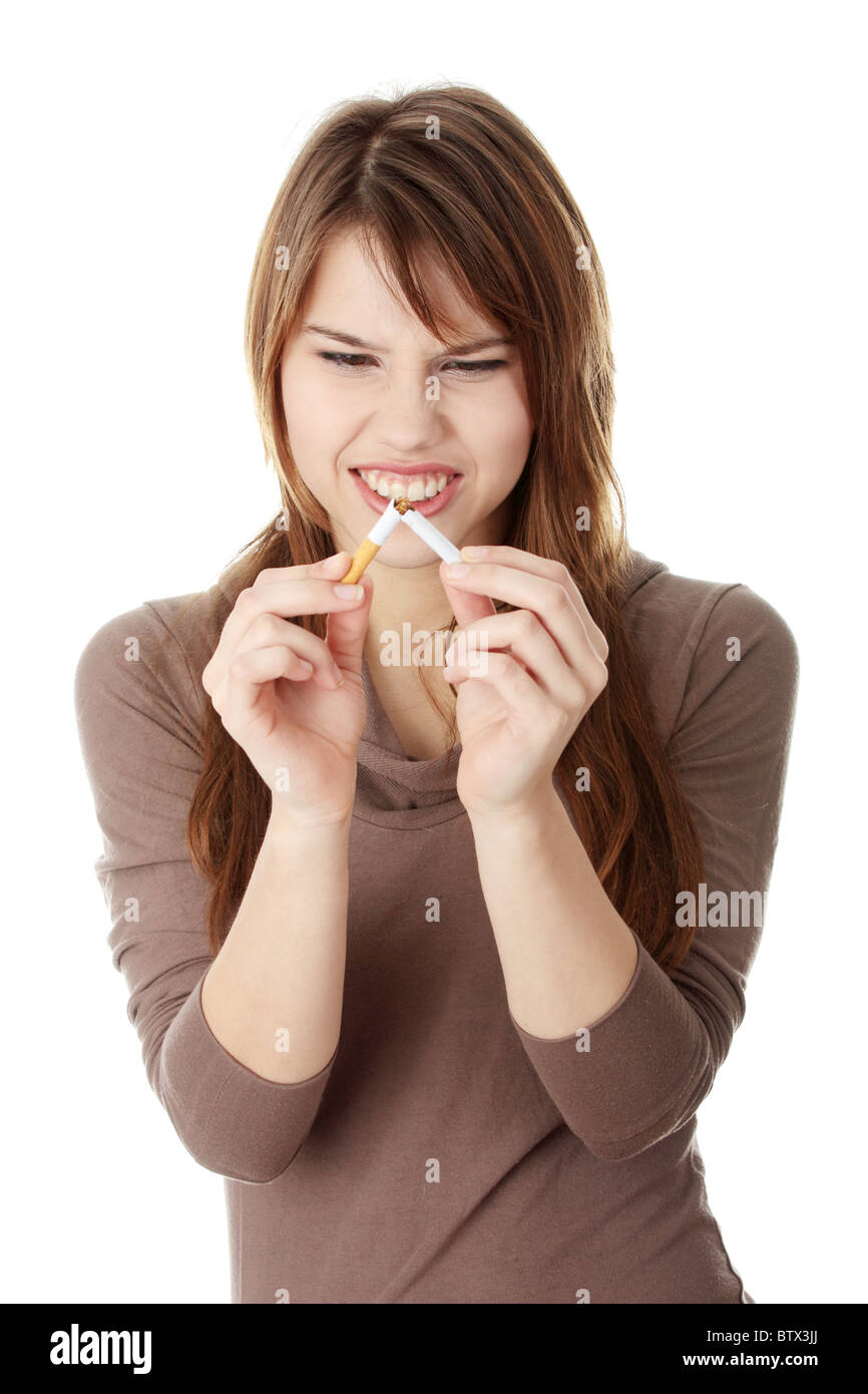 Young caucasian woman quiting smoking isolated Stock Photo - Alamy