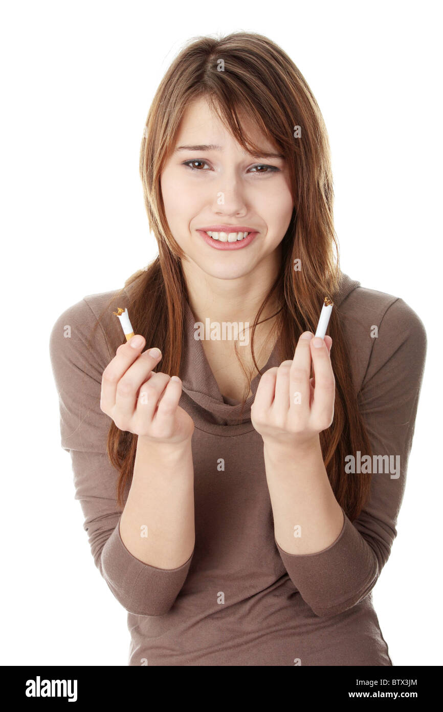 Young caucasian woman quiting smoking isolated Stock Photo - Alamy