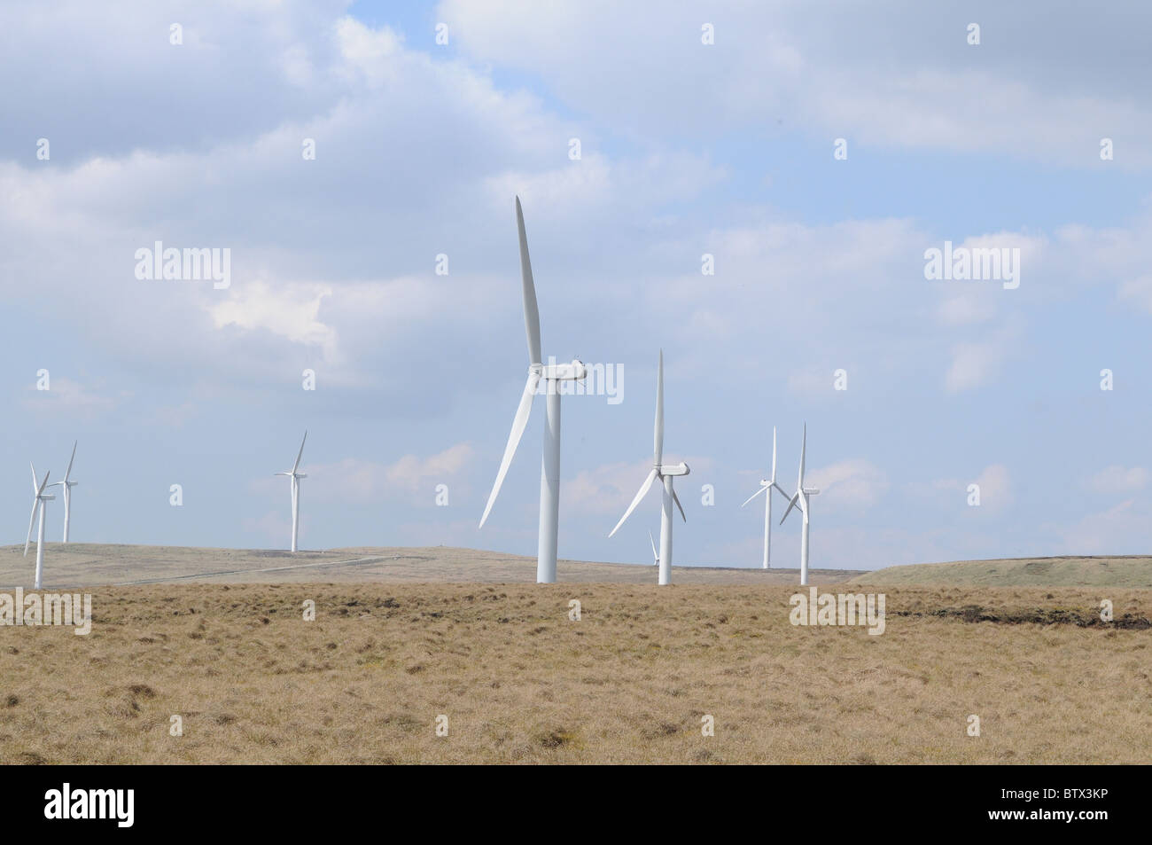 Wind Turbines operating on Scout Moor wind farm Lancashire Stock Photo ...