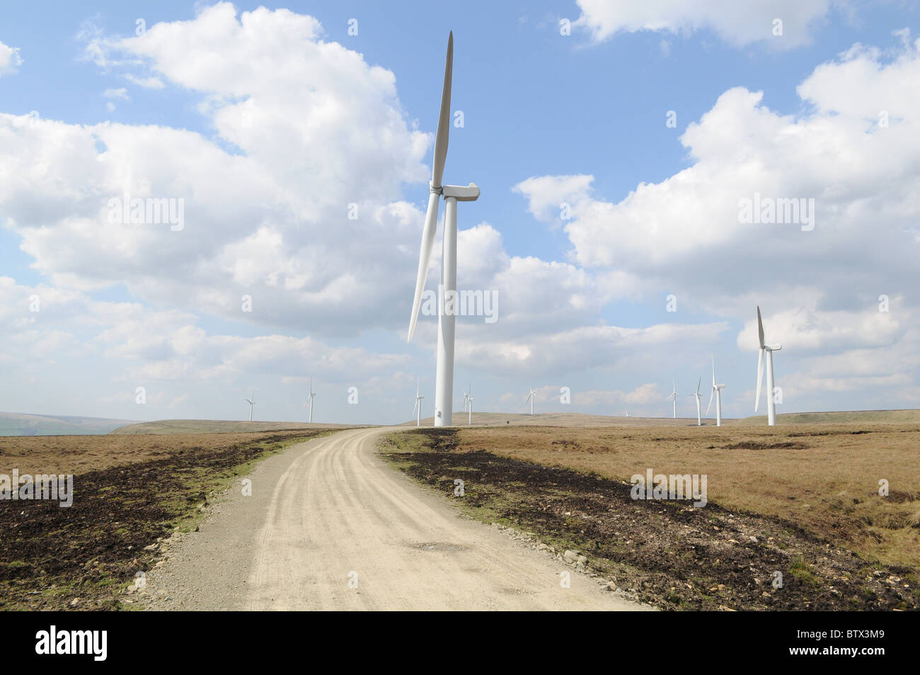 Wind Turbines operating on Scout Moor wind farm Lancashire Stock Photo ...