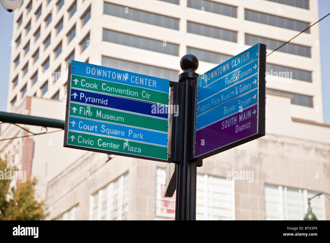 Tourist and visitor direction sign in downtown Memphis, Tennessee, USA ...