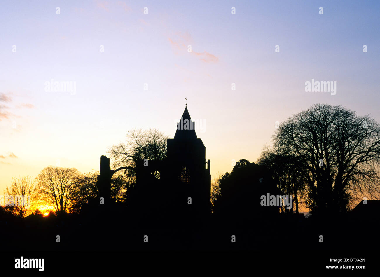 Crowland Abbey, winter silhouette, Lincolnshire England UK English ...