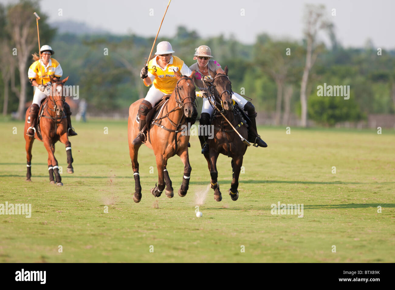 Two female polo players compete for the ball Stock Photo - Alamy