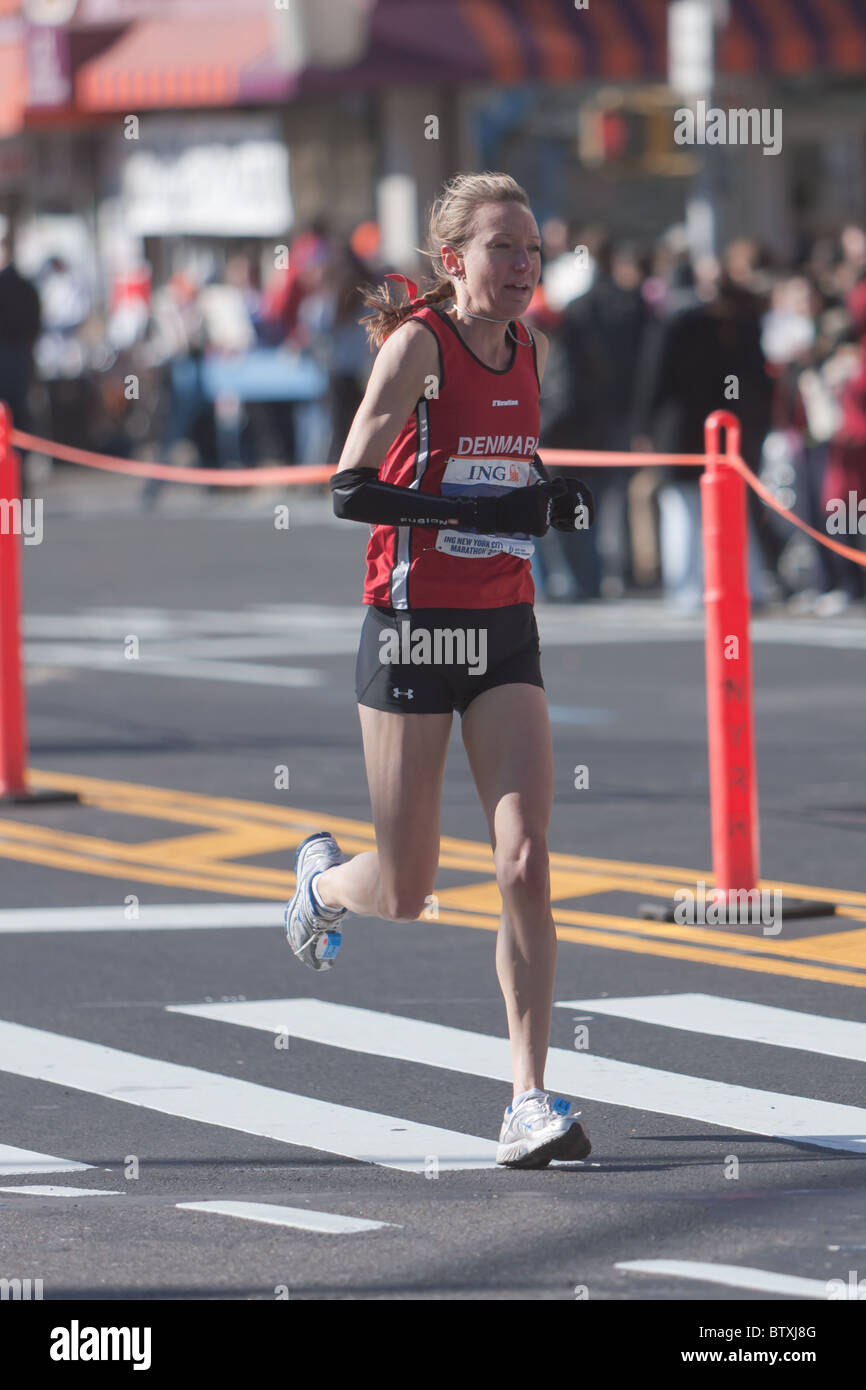 Anne-Sofie Hansen of Denmark approaches the 8 mile mark on 4th avenue ...