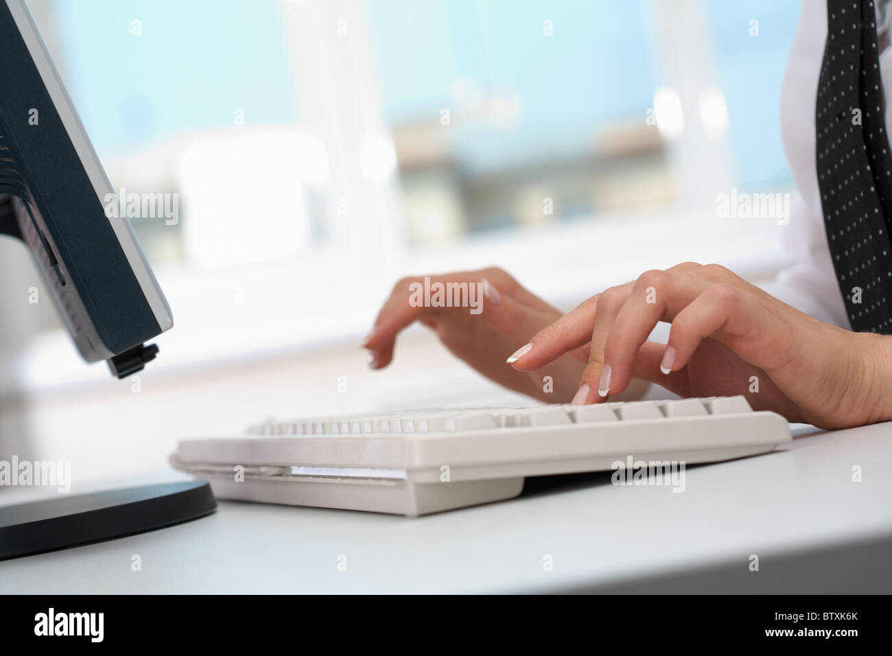 Close-up female’s hands touching keys of computer board Stock Photo - Alamy