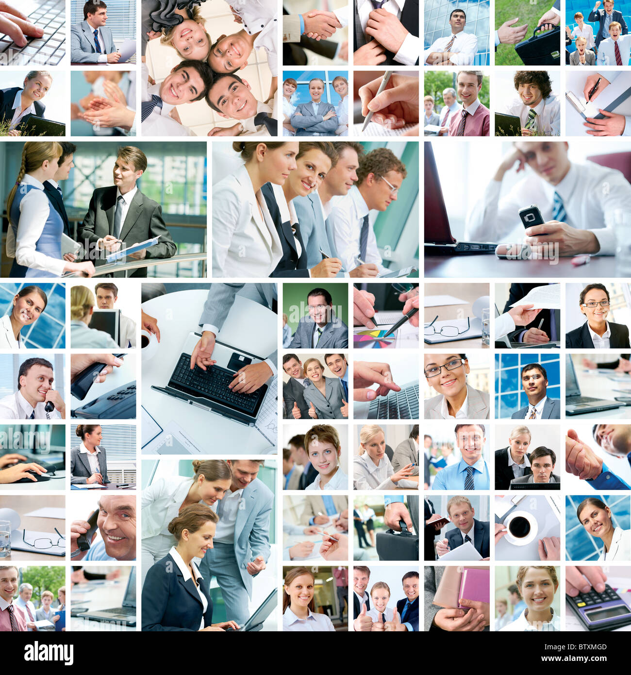 Collage with businesspeople working together and tools Stock Photo - Alamy