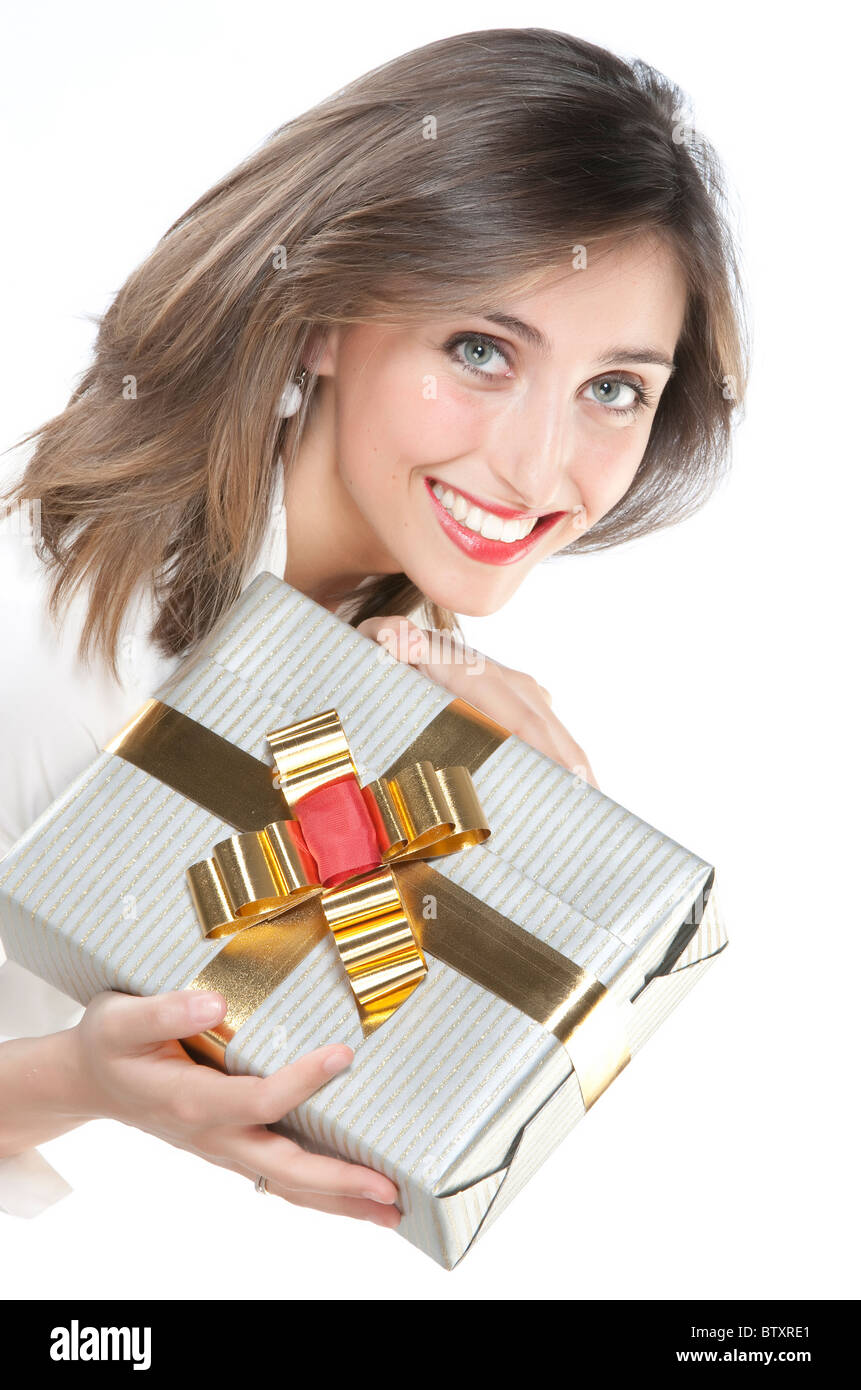 Woman whit present Stock Photo - Alamy