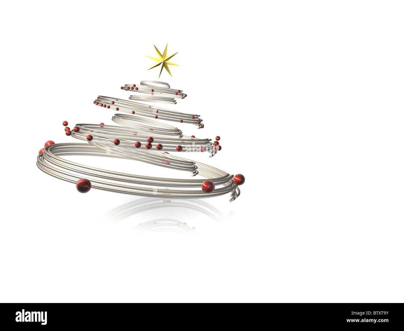 Chrome Christmas tree with red balls and star Stock Photo - Alamy