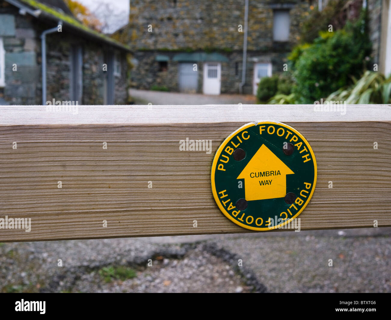 A Cumbria Way sign on a gate at Park Farm near Skelwith Bridge in the ...