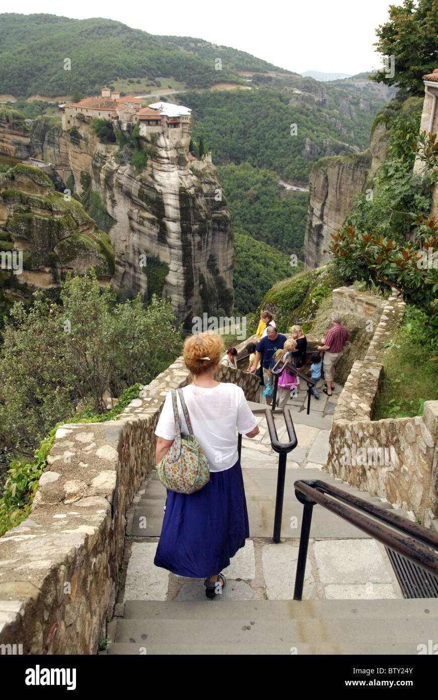 Visitors on the steps descending from Great Meteoron, largest of the ...