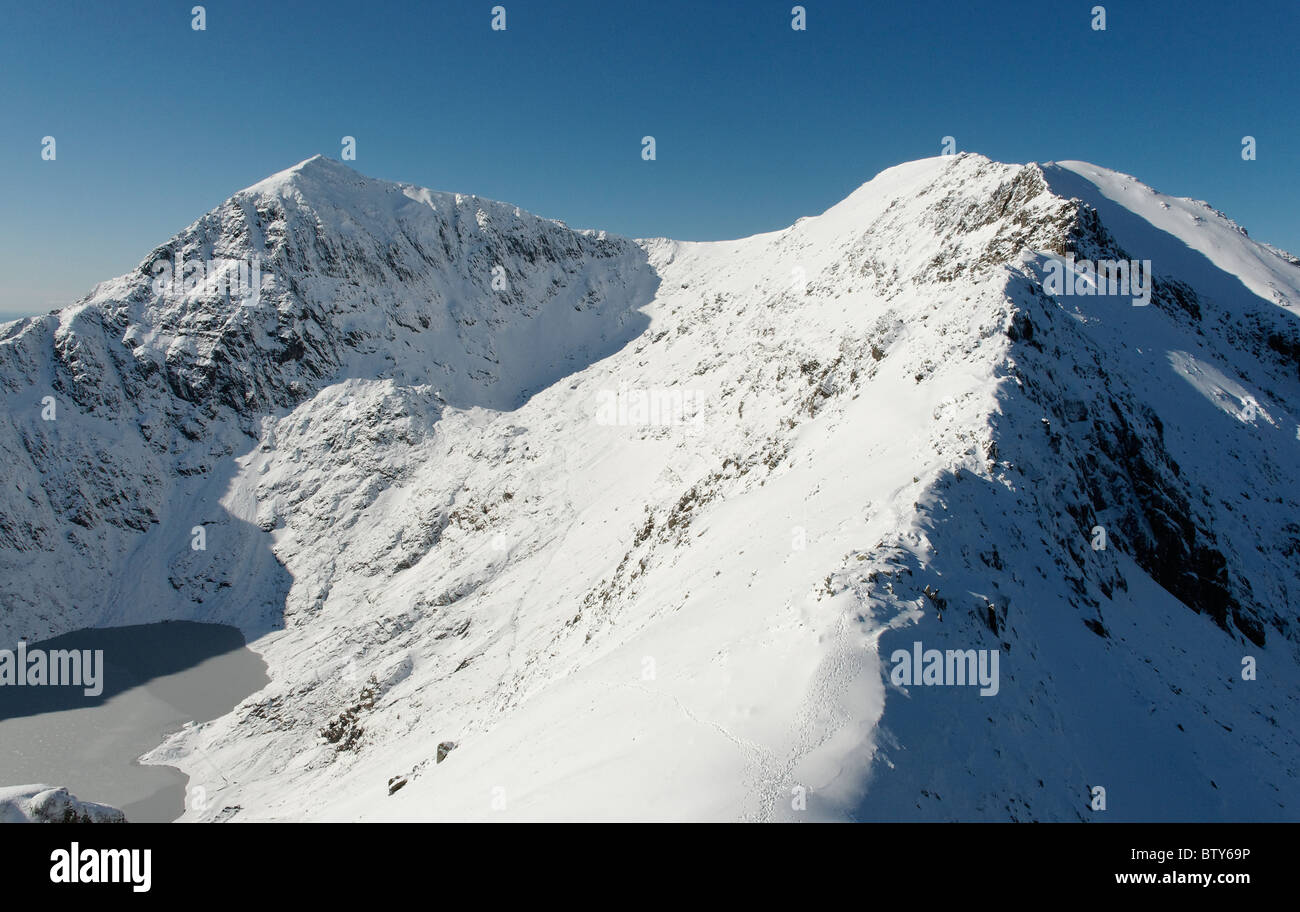 Snowdon and Glaslyn in winter seen from Crib Goch Stock Photo - Alamy