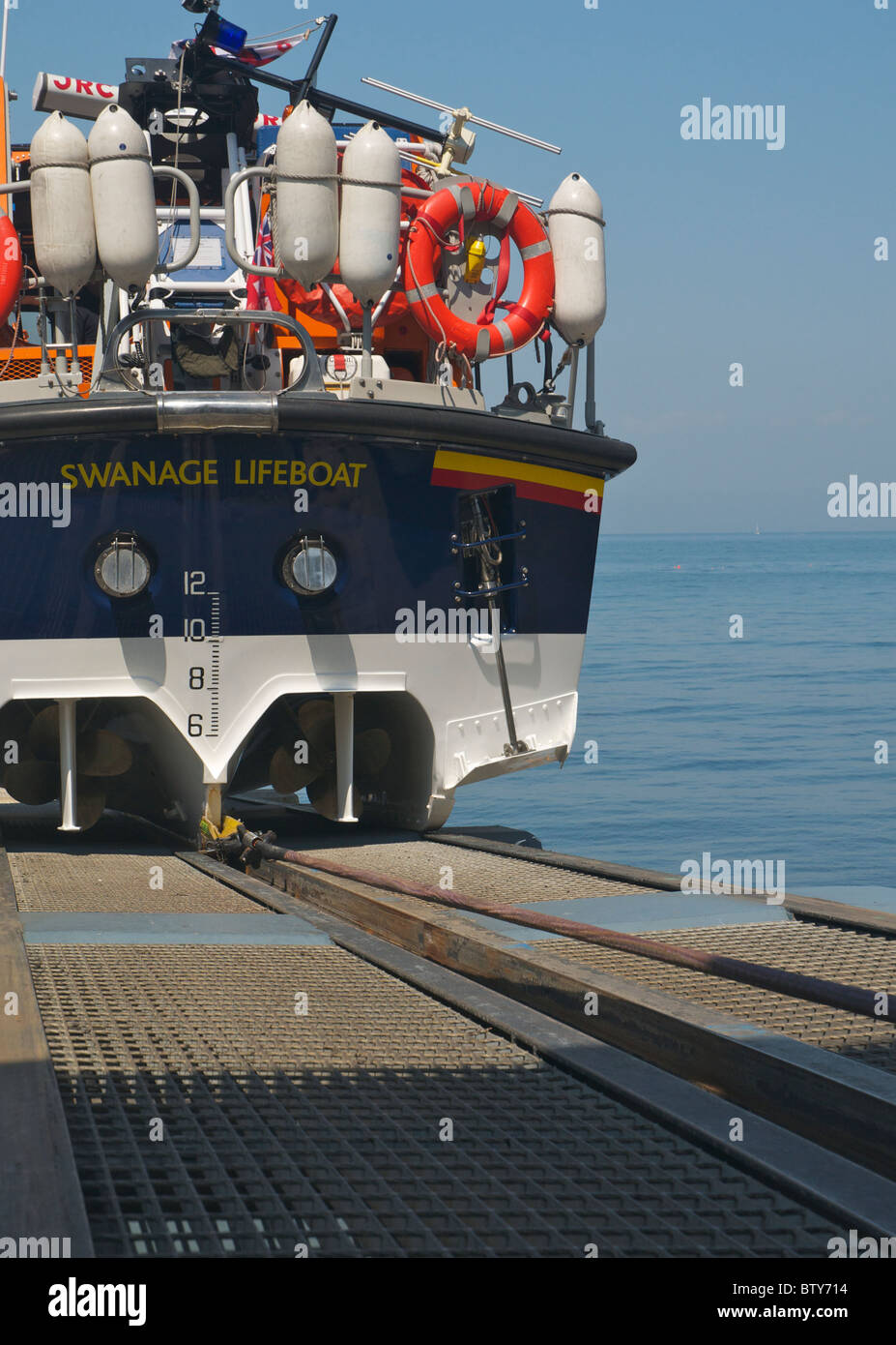 Swanage lifeboat on slipway looking out to sea Stock Photo - Alamy