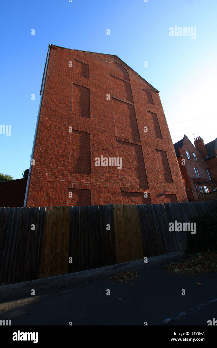 Gabble end wall, perspective wide angled lens. End terrace bricked-up ...