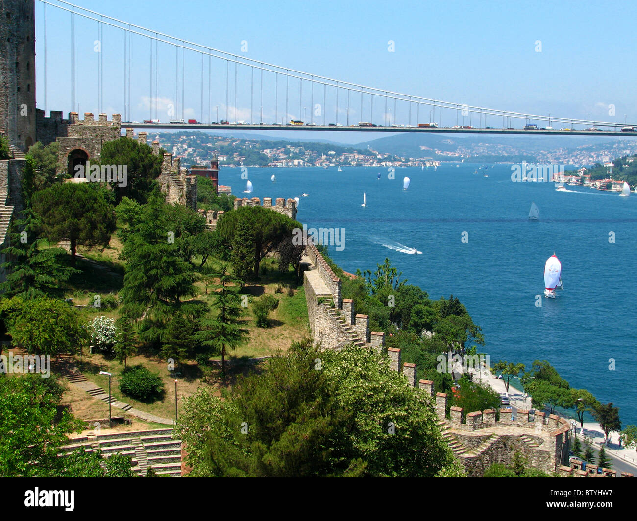 View of Bosphorus river from European fortress in Istanbul, Turkey ...