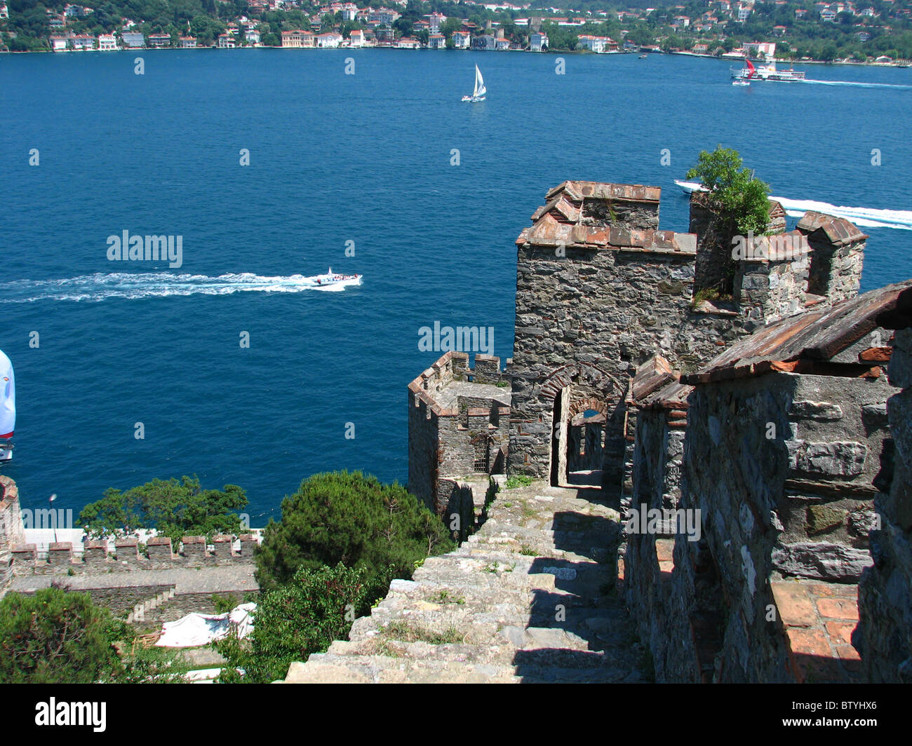 View of Bosphorus river from European fortress in Istanbul, Turkey ...