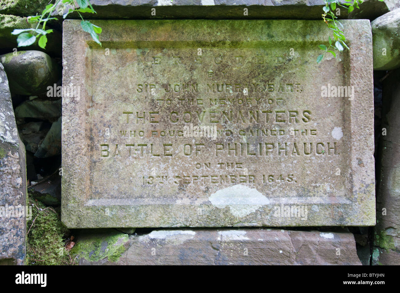 Plaque set in cairn commemorating the Battle of Philiphaugh ...