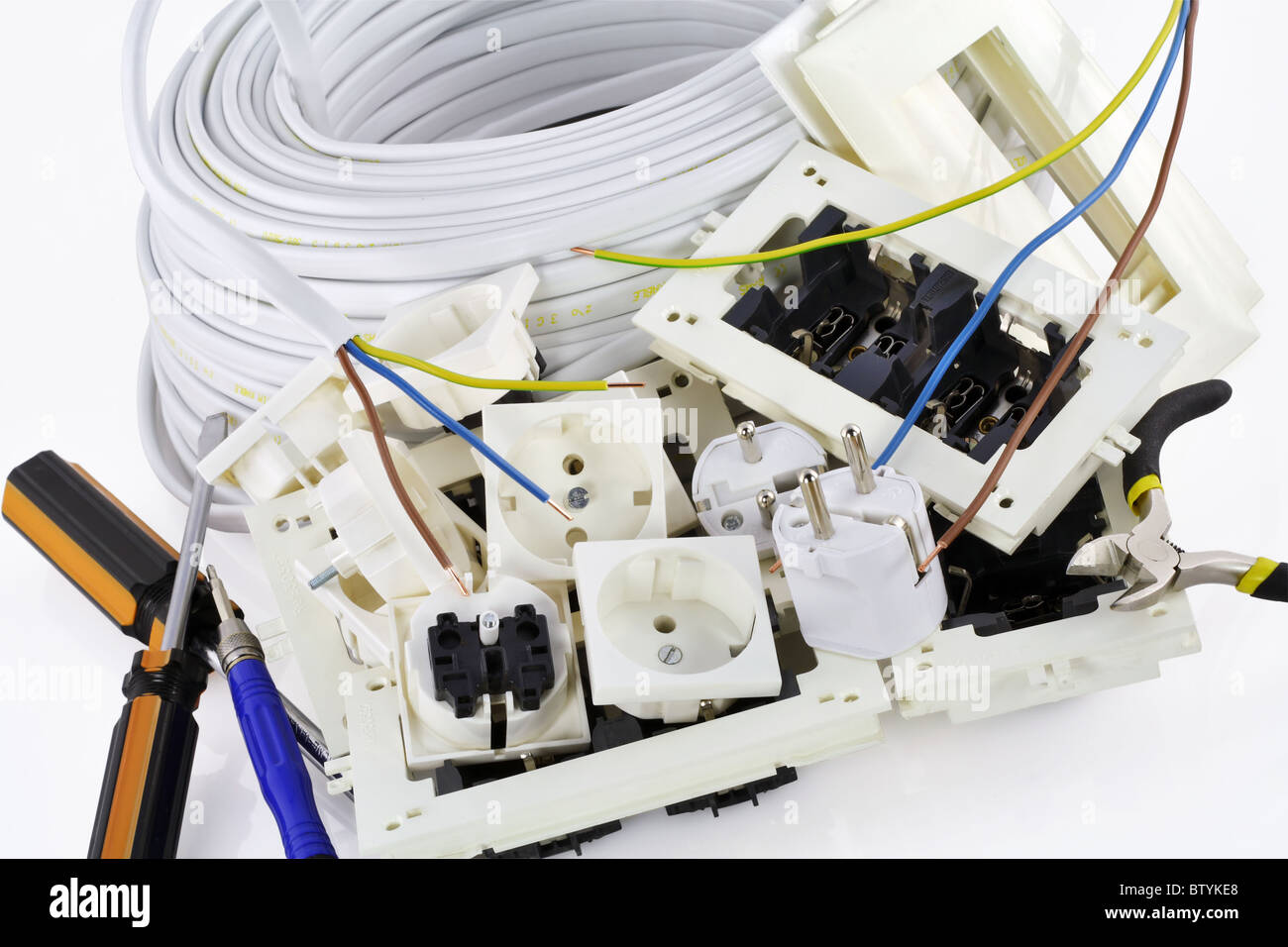 Electrical installation tools background Stock Photo - Alamy
