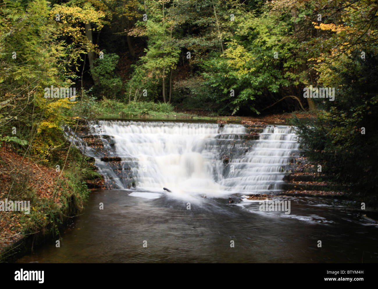 Bersham waterfall and River Clywedog in Autumn near Wrexham Stock Photo ...