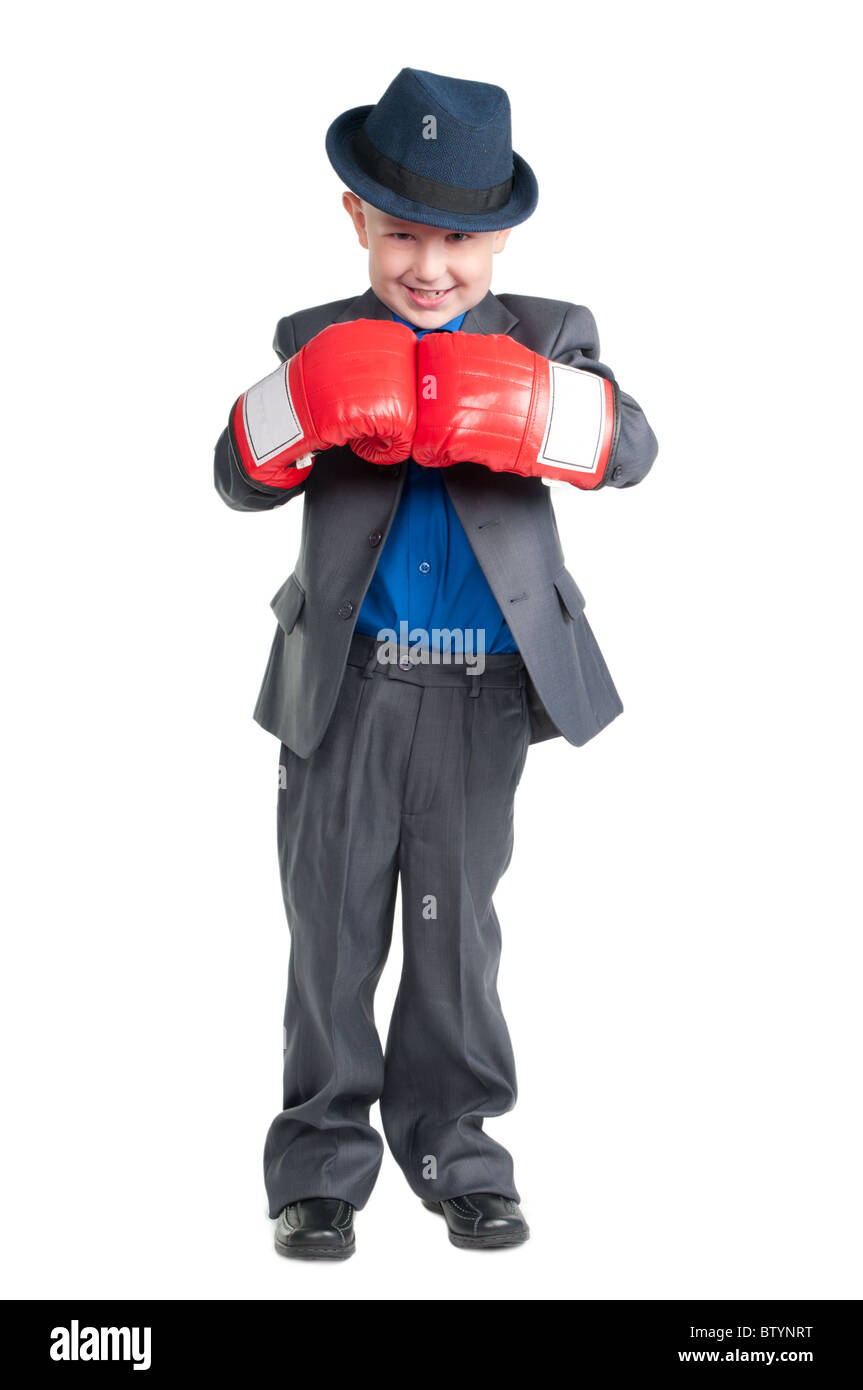 Young boy in suit and boxing gloves Stock Photo - Alamy