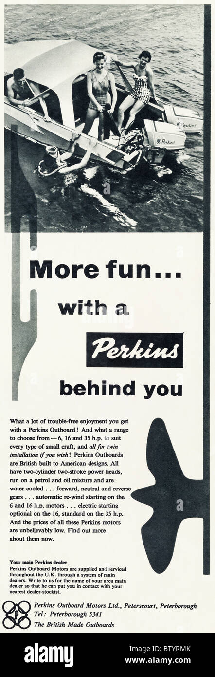 Advertisement in English magazine circa 1960 for Perkins outboard ...