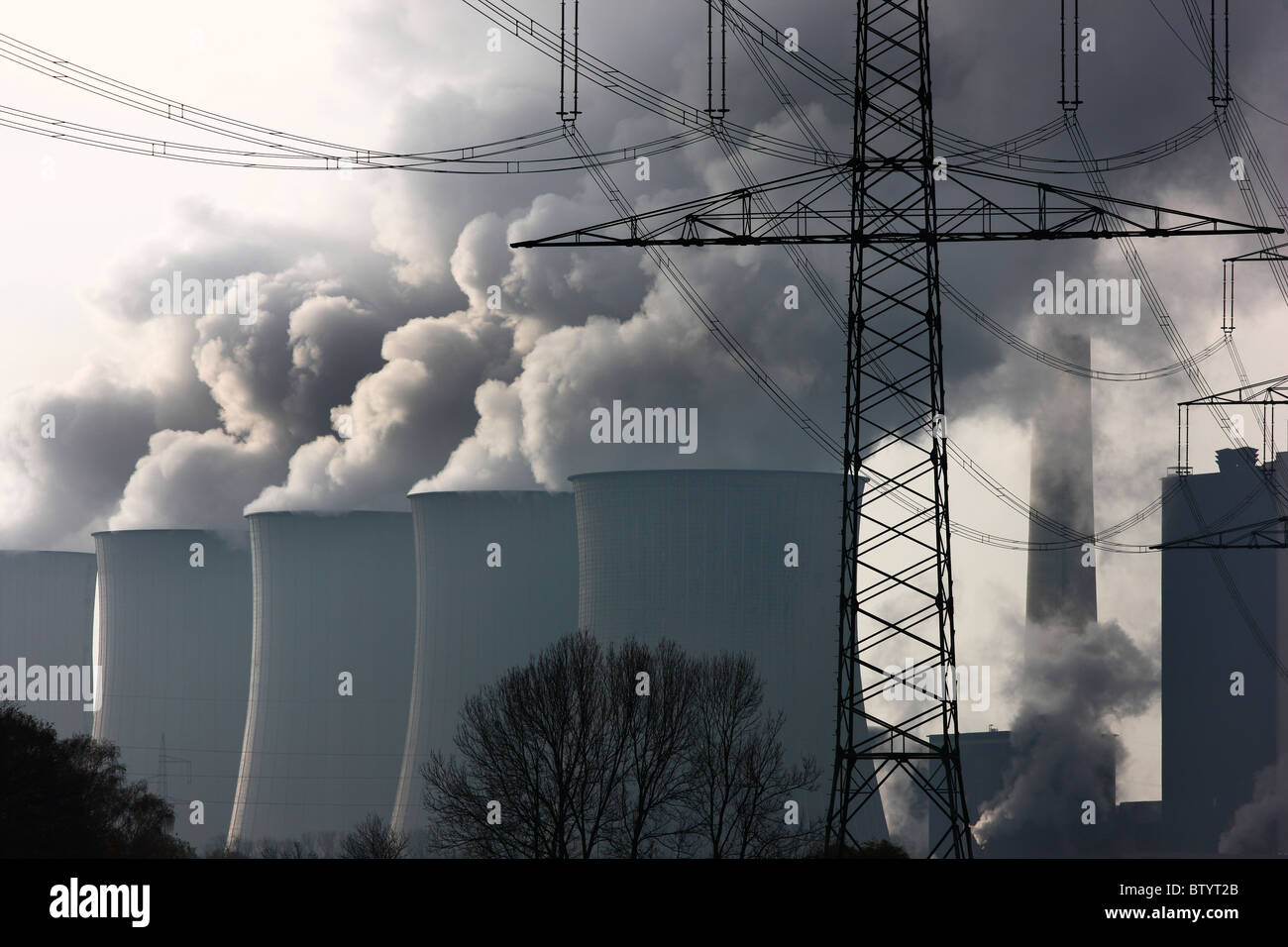 Coal fired power plant., EON Energy company. Cooling towers of one ot ...