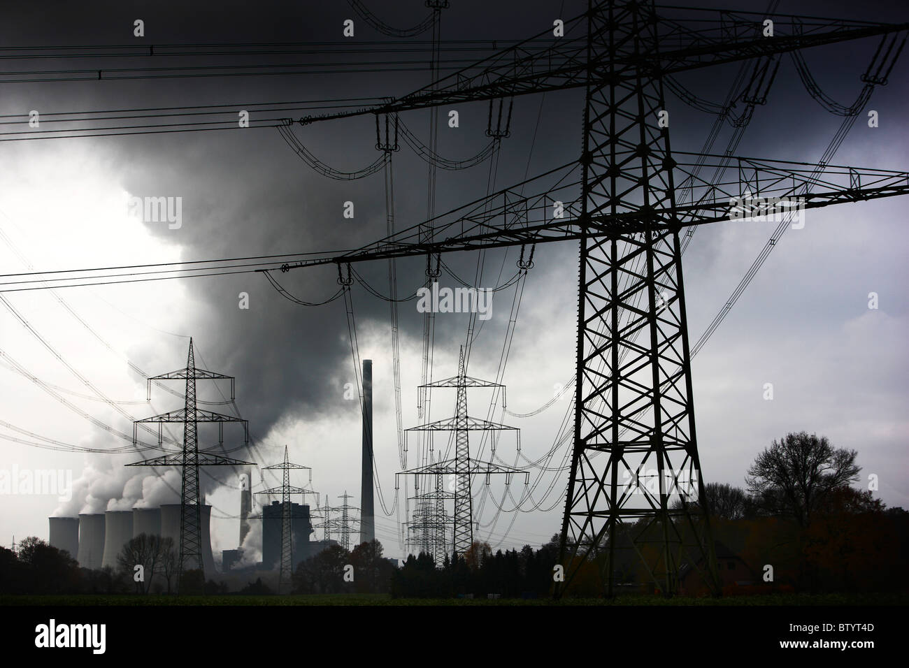 Coal fired power plant., EON Energy company. Cooling towers of one ot ...