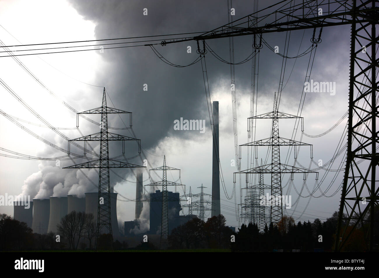 Coal fired power plant., EON Energy company. Cooling towers of one ot ...