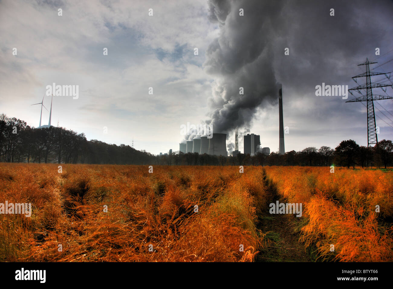 Coal fired power plant., EON Energy company. Cooling towers of one ot ...